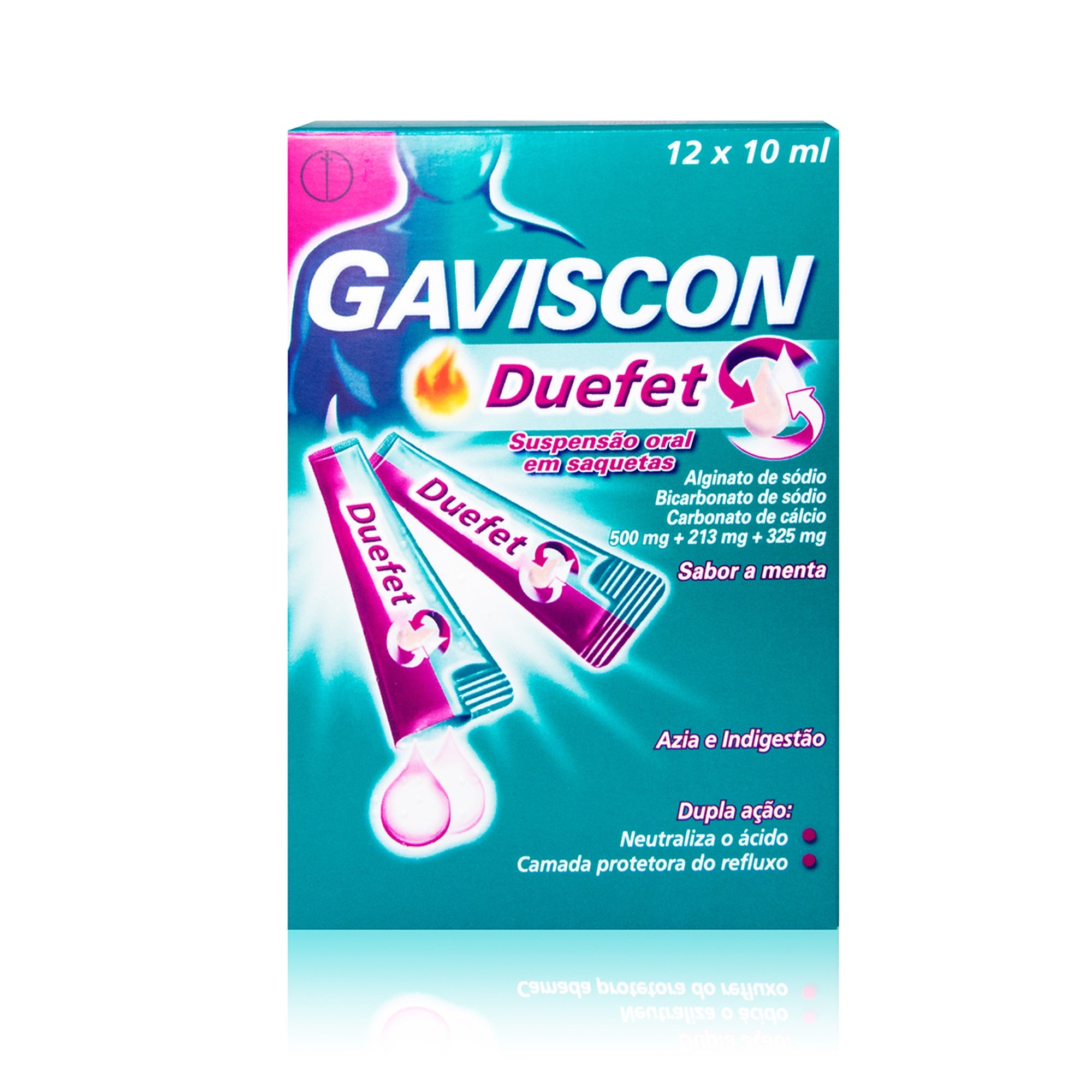 Gaviscon Duefet 500/213/325 mg x 12 susp oral saq | Farmácia Garcia